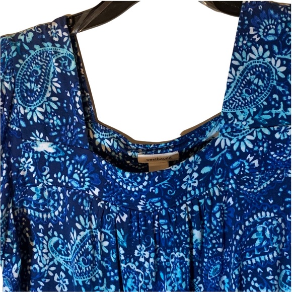 Westbound | Tops | Westbound Womens M Blue Paisley Floral Print Boat Neck Blouse | Poshmark